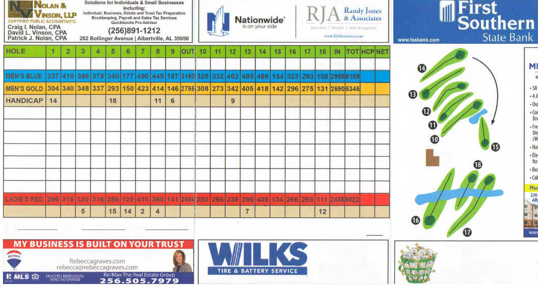 Scorecard - Big Spring Lake Golf Club